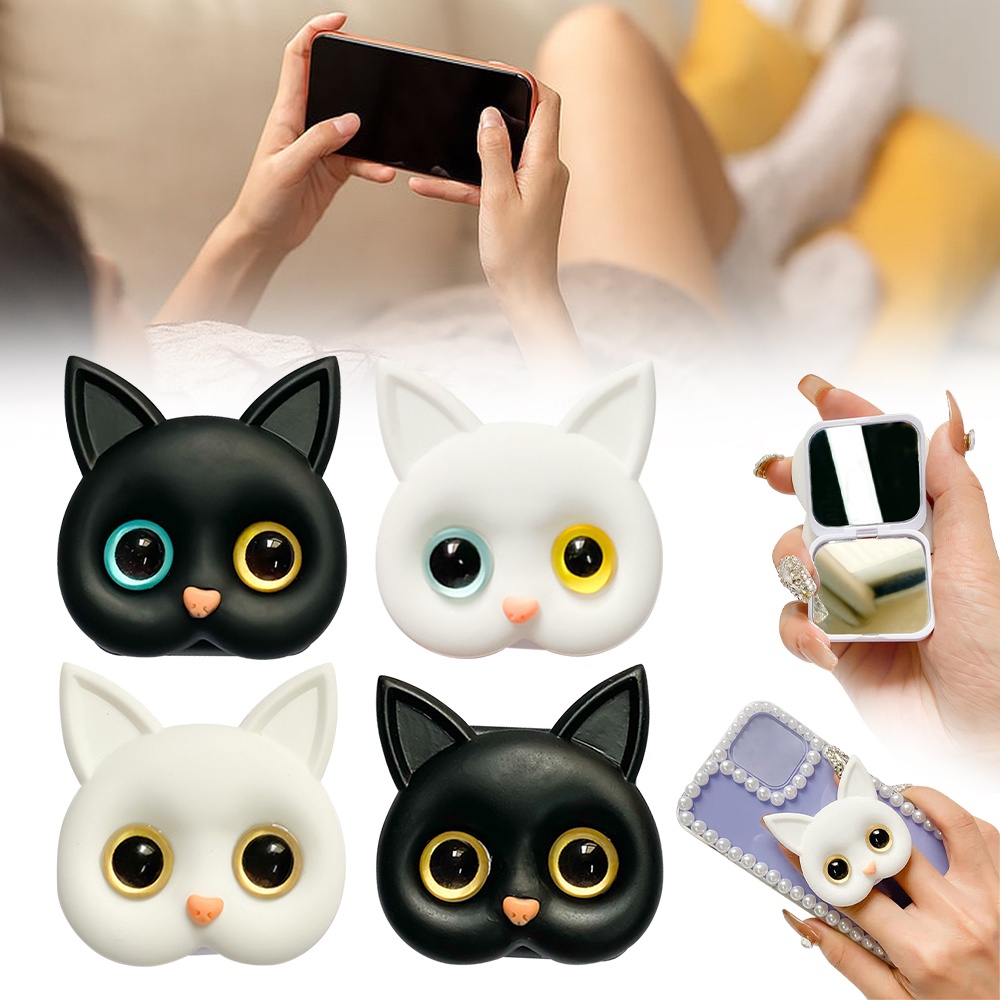 New 3D Cute Kitten Phone Holder With Mini Makeup Mirror Cartoon Cat ...