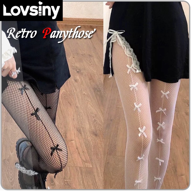 Girl's Pantyhose With Bow-Knot Design Cute Black/White Fishnet ...