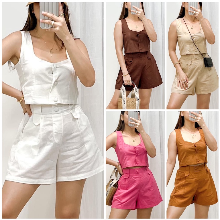 ASHLEY Korean Trendy Set Coords Fashion Style Shorts Button Down Casual ...