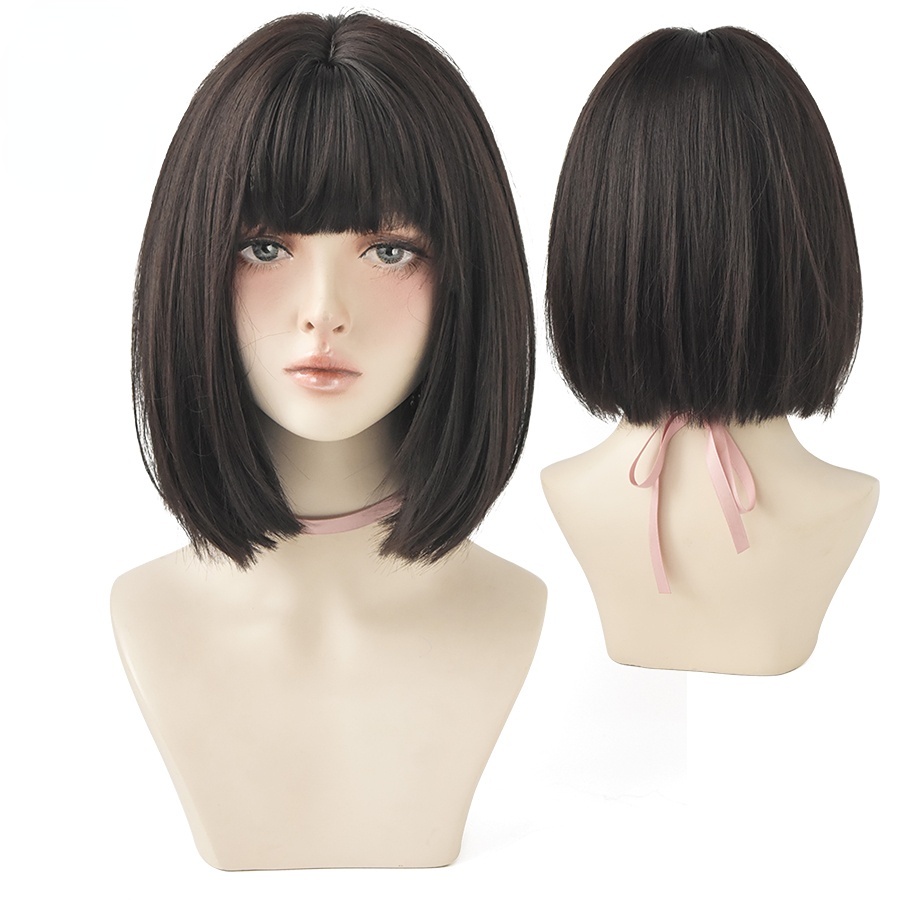 Wig female short hair Korean BOBO head cute cartoon bangs round face ...
