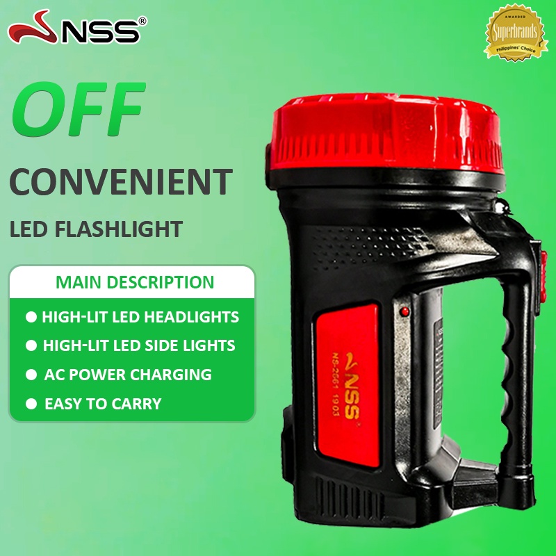 NSS Super Ultra-Bright LED Searchlight Flashlight 1000mAh Rechargeable ...