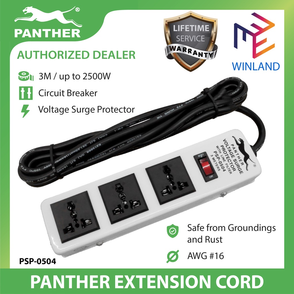 PANTHER by Winland Power Extension Cord Wire Outlet w/ Voltage Surge ...