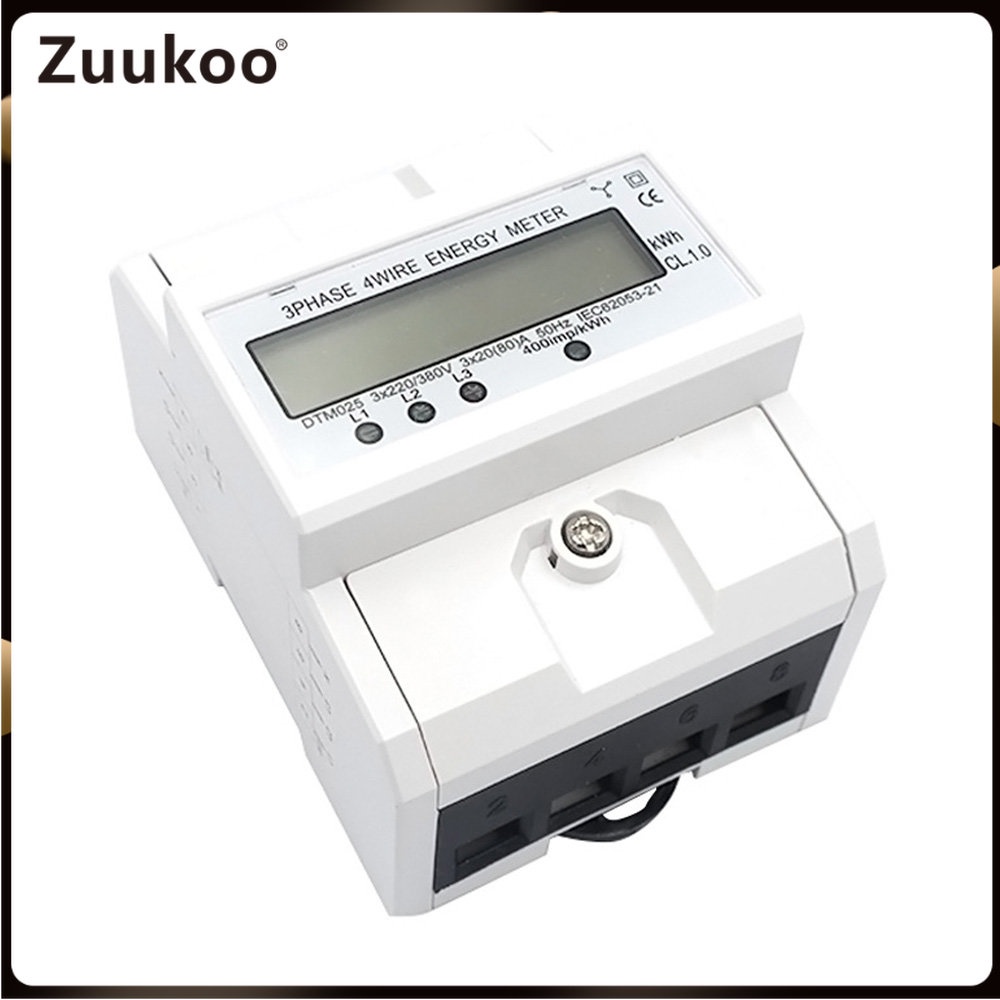3 Phase 4 Wire 380V 80A DIN Rail Digital Electric KWh Power Energy ...