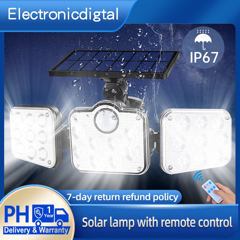 3 Head Lights LED Security Solar Light With Motion Detector Outdoor ...