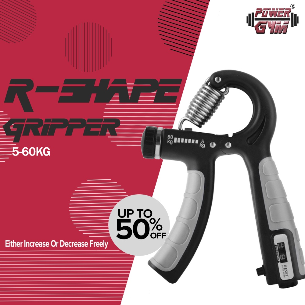 PowerGym 5-60KG Gripper R-Shape Adjustable Countable hand Grip Strength ...