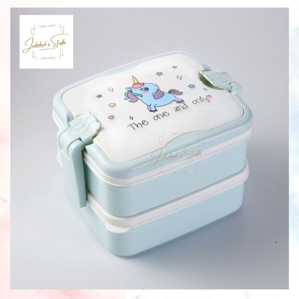 JS Unicorn Bento Kids Lunch Box School Baunan Two Layers | Shopee ...