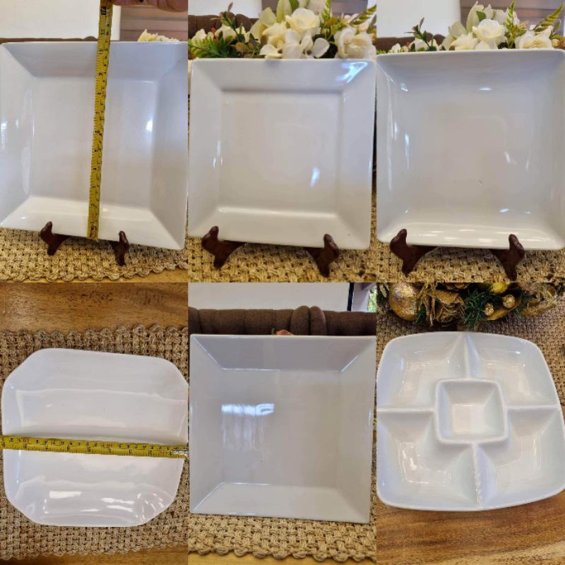 Square shapes ceramic platter/salad 5compartment platter | Shopee ...