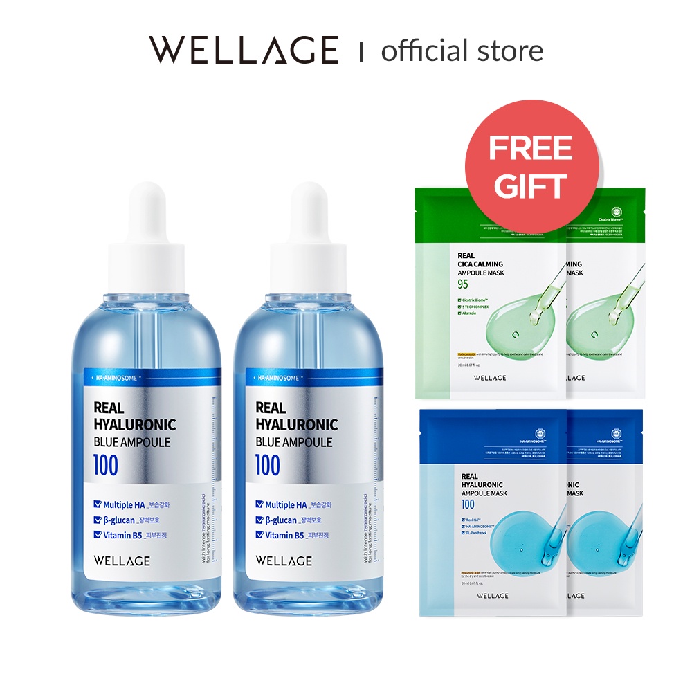 WELLAGE OFFICIAL Real Hyaluronic Blue Ampoule 100ml 1+1 double with ...