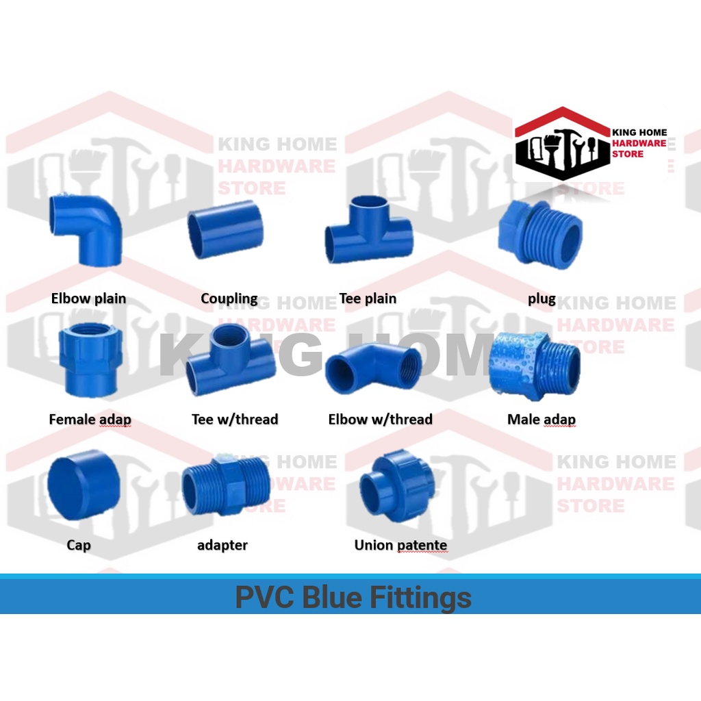 PVC Blue Fittings 1/2" 3/4" 1" Elbow, Tee, Coupling, Male Adaptor ...