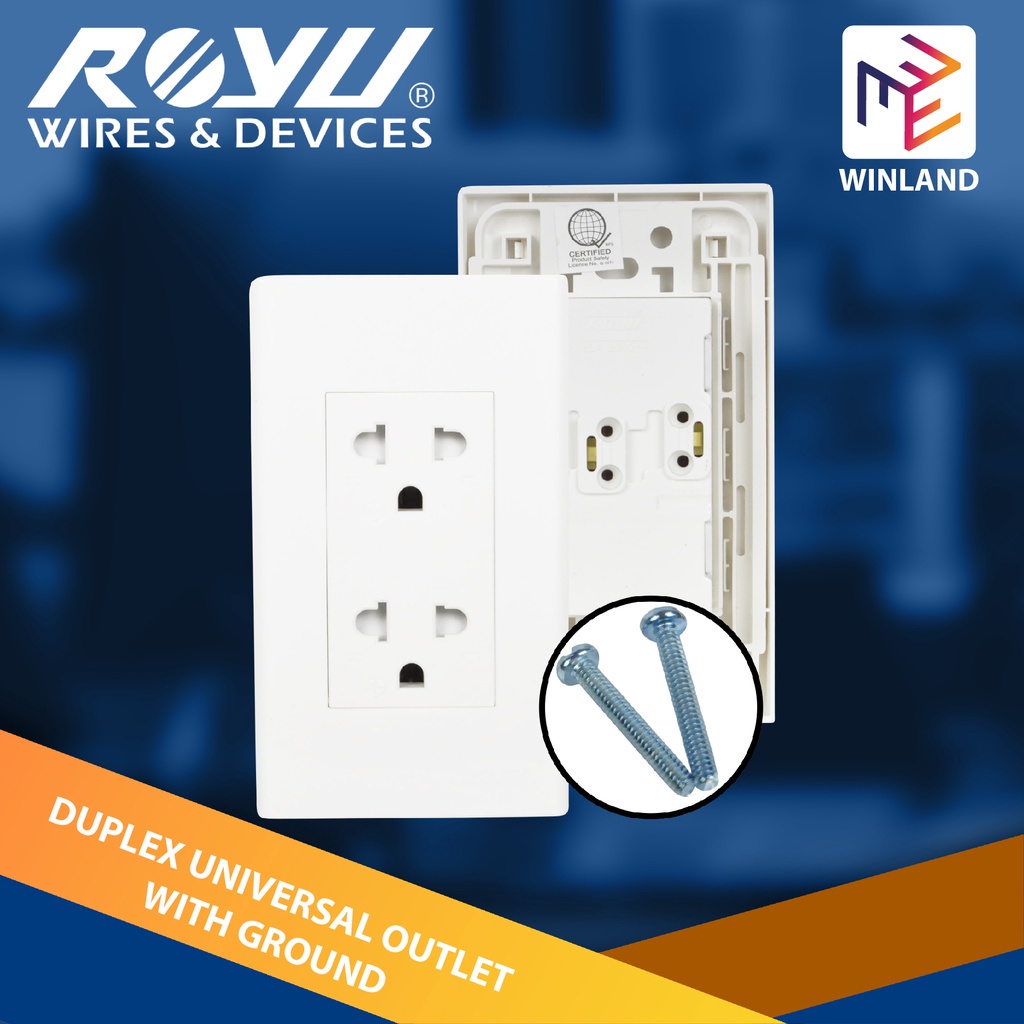 ROYU by Winland Duplex Universal Outlet with Ground (with Shutter) Set ...