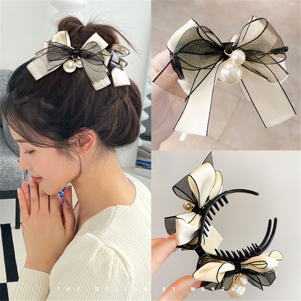 Bowknot Hairpin Elegant Black and White Large Hairpin Fashion ...