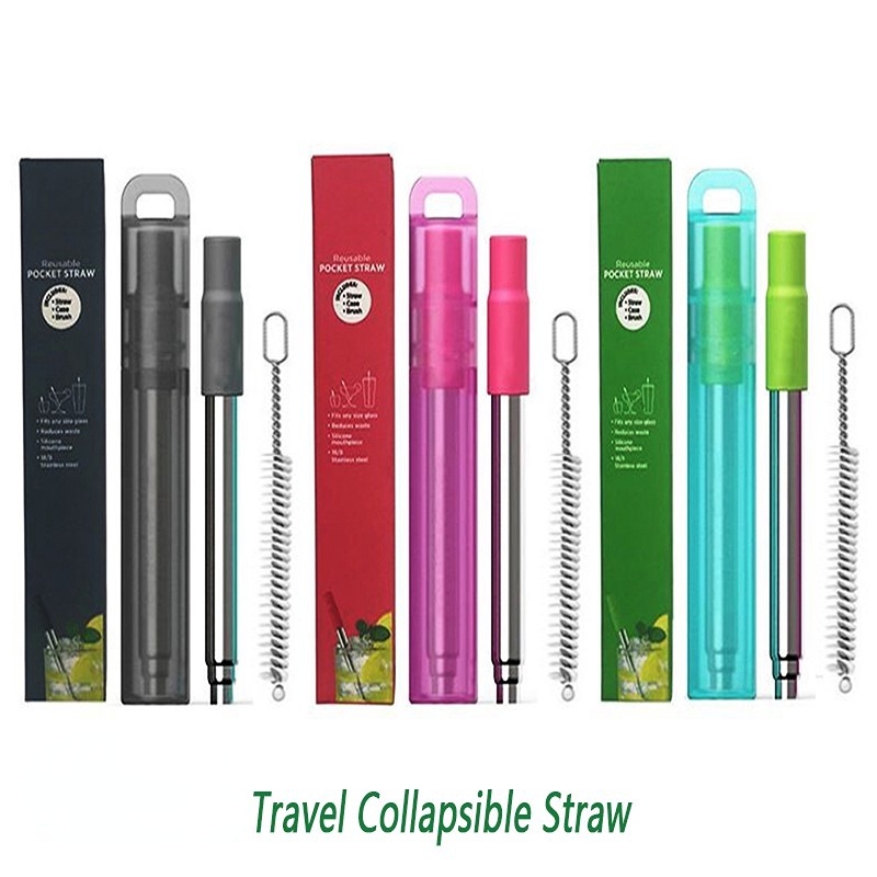 Reusable Metal Straw Collapsible Stainless Steel Straws Portable ...