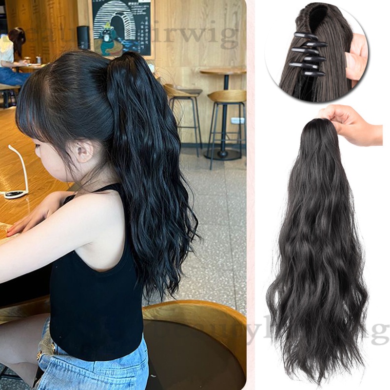 Child's Mini Claw Clip Ponytail Wig Synthetic Water Wave Curly Ponytail ...