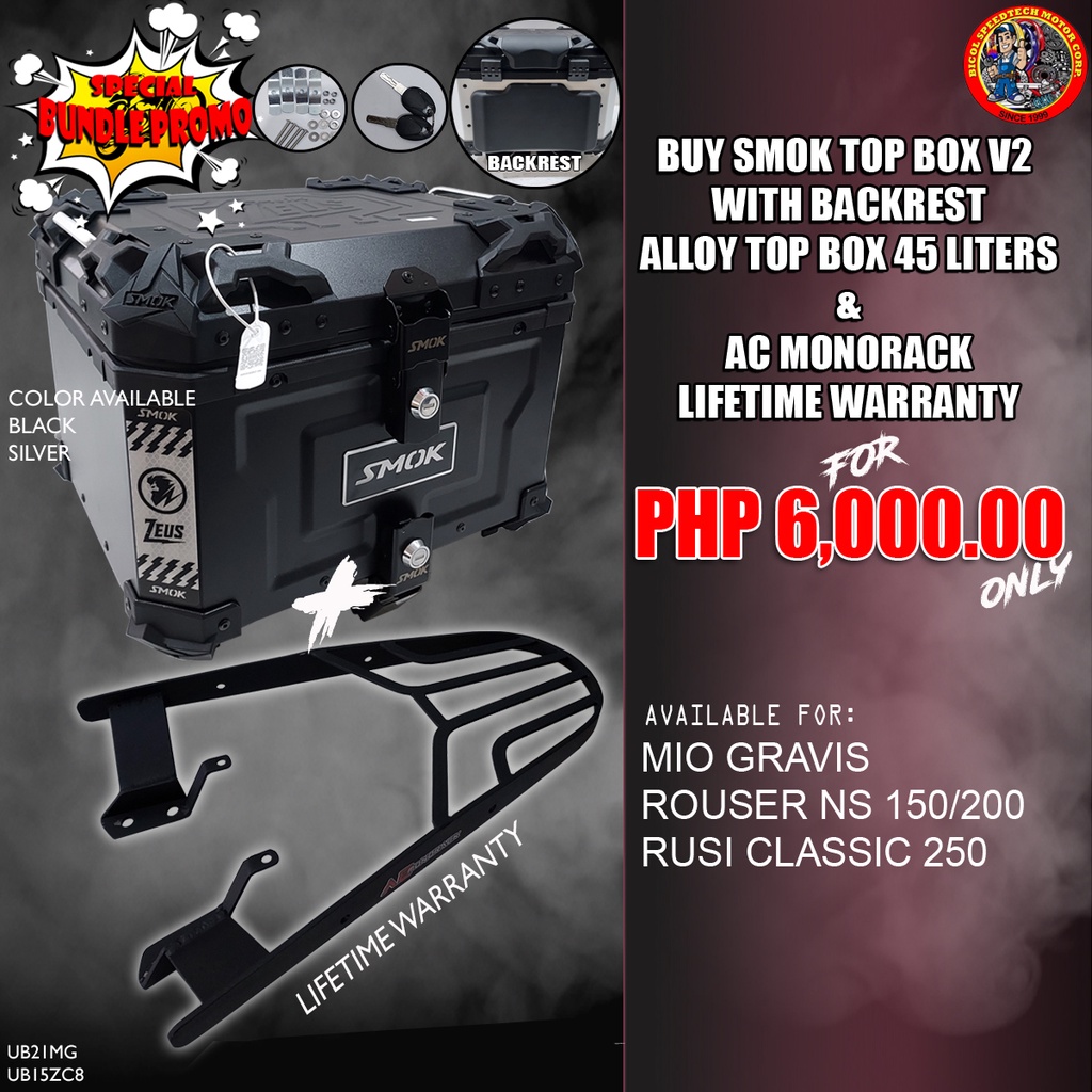 BUY SMOK TOP BOX V2 WITH BACKREST ALLOY TOP BOX 45 LITERS& AC MONORACK ...