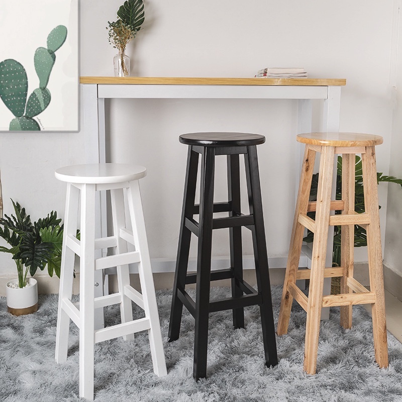 Round Dining Chairs Front Desk Wooden High Chair Nordic Bar Stool Chair ...