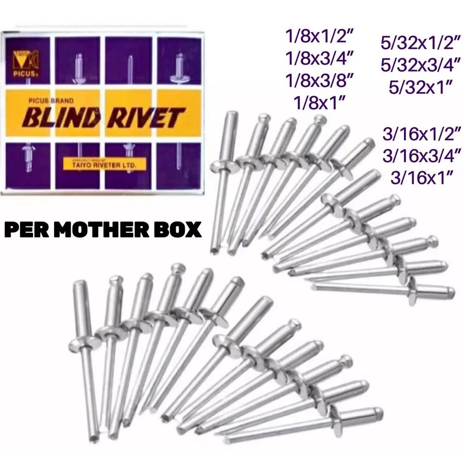 Blind Rivet PER MOTHER BOX 3/16x1/2" 3/16x3/4" 3/16x1" (20pcs ...