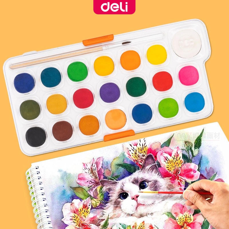 Deli 21/12/8 Colors WaterColor Paint With Brush Art Painting School ...