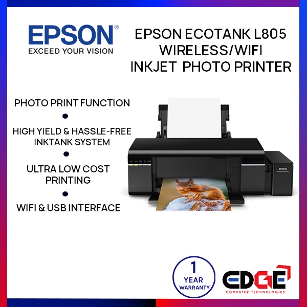 EDGE | EPSON Ecotank L805 WIFI USB Inktank Inkjet Photo Printer | Shopee Philippines