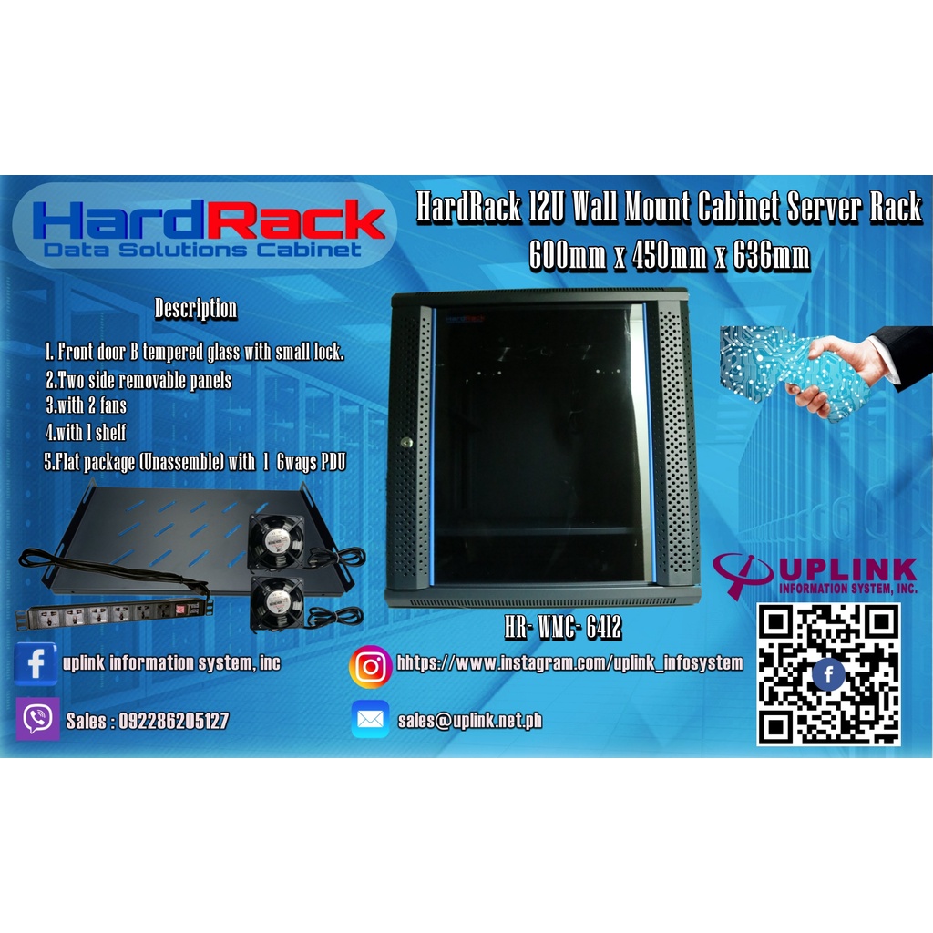 HardRack 12U Wall Mount Cabinet Server Rack 600mm x 450mm x 636mm ...