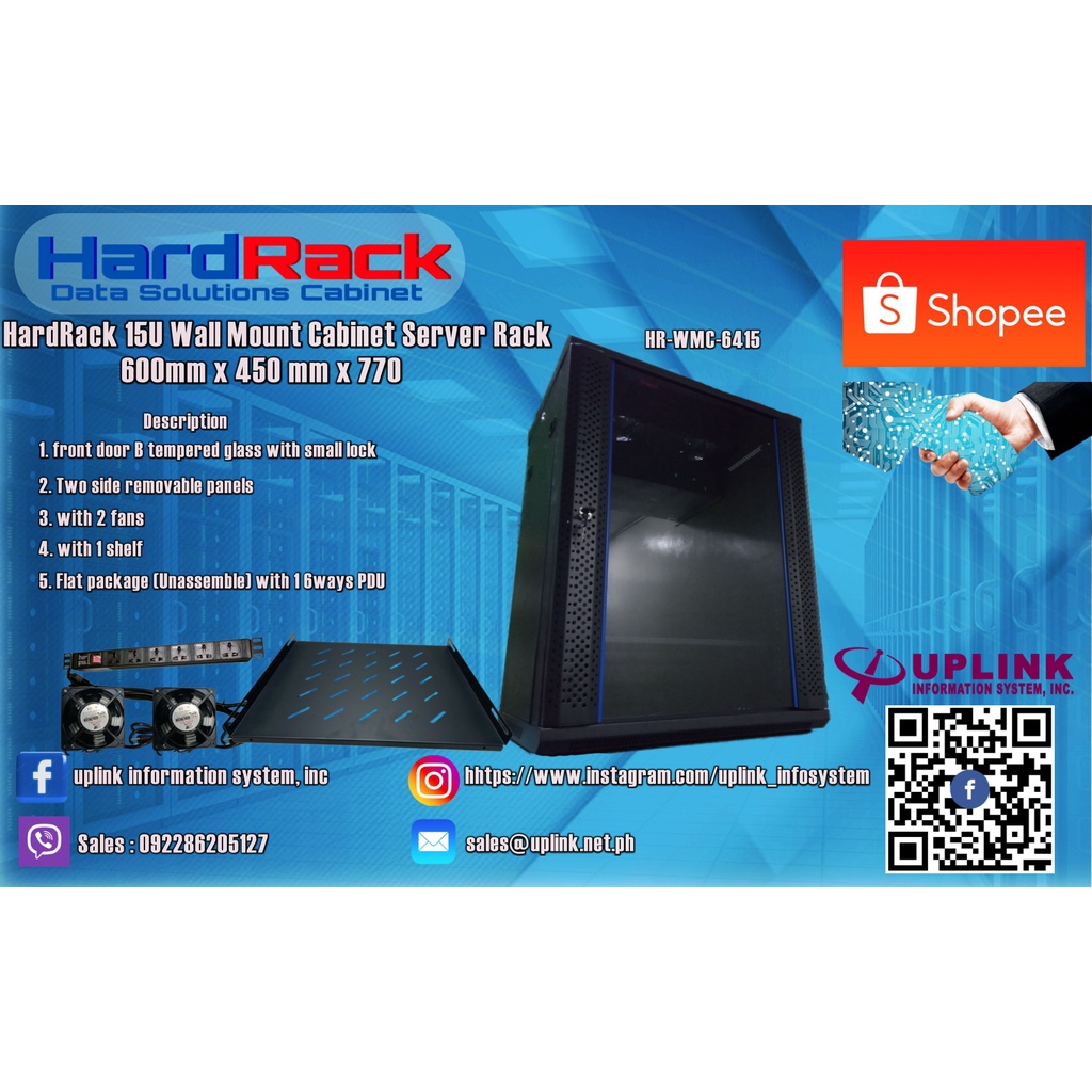 HardRack 15U Wall Mount Cabinet Server Rack 600mm x 450mm x 770mm ...