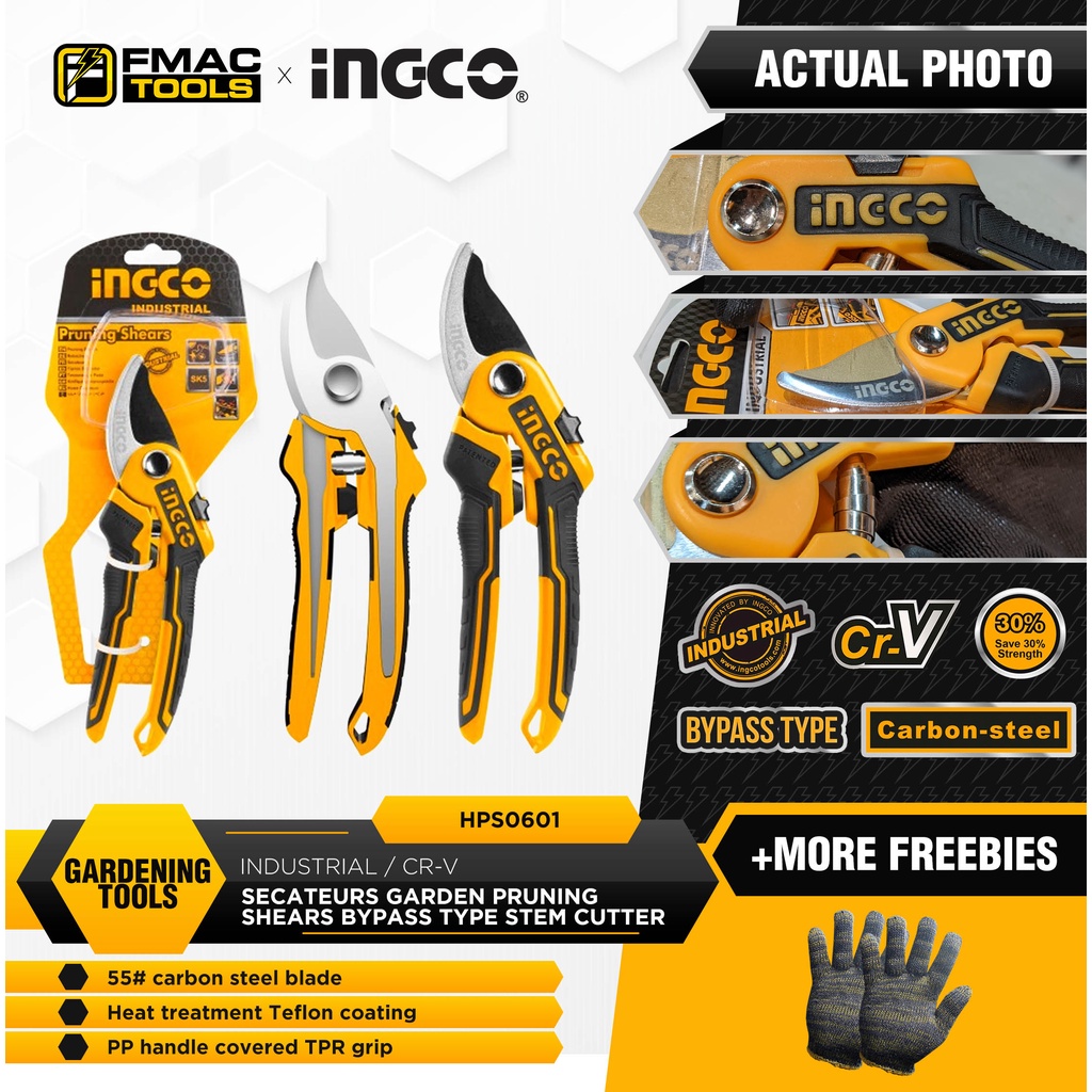 INGCO Secateurs Garden Pruning Shears Bypass Type Stem Cutter 8.5 ...
