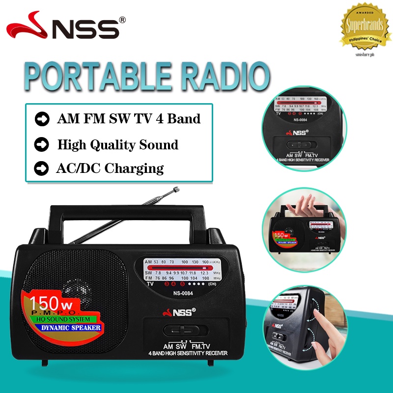 NSS Rechargeable Radio AM/FM/SW/TV 4 Band Radio Portable Radio AC/DC ...