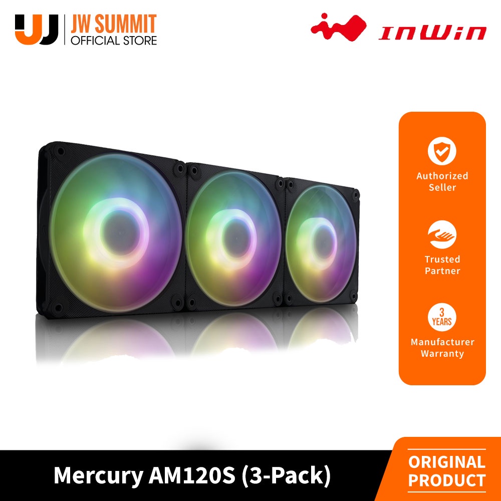 InWin Mercury AM120S RGB Silent Cooler Fan 3-Pack (IW-FN-AM120S-3PK ...