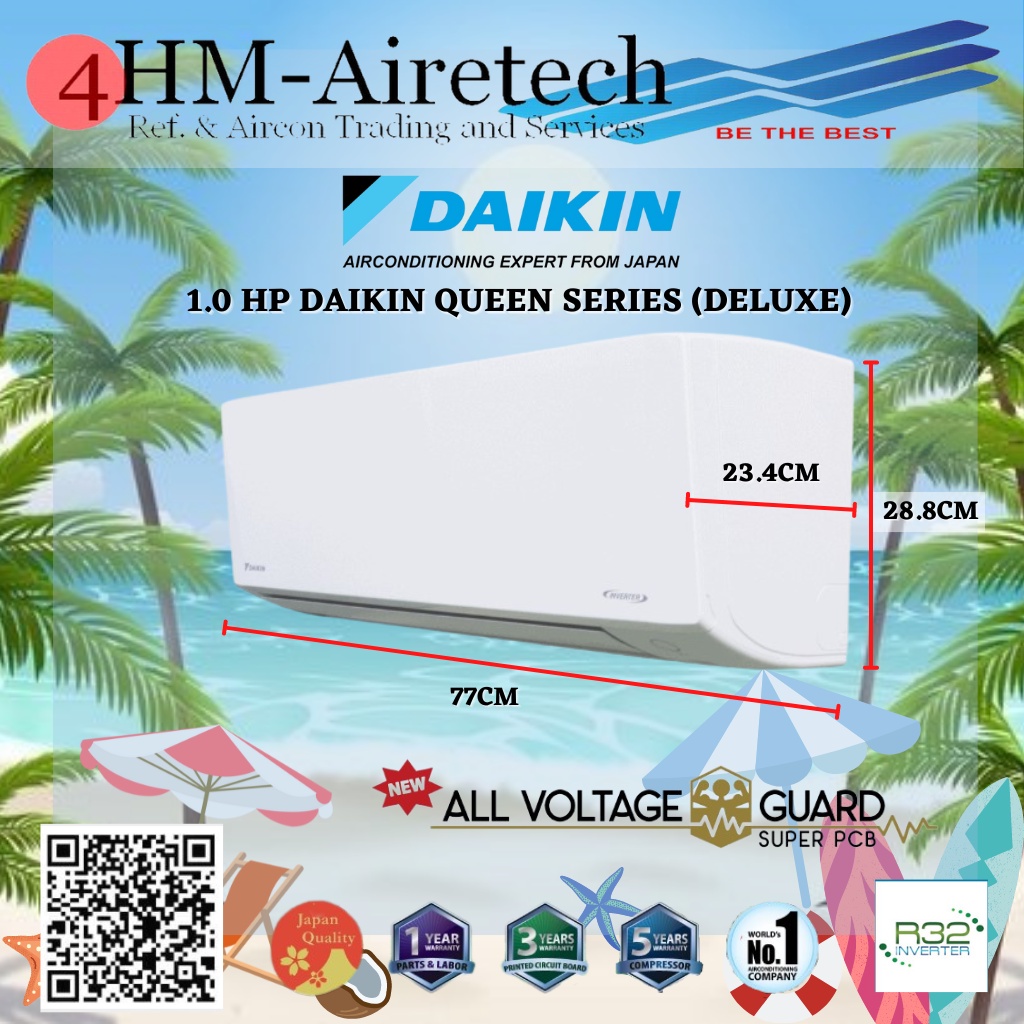 FOURHM DAIKIN 1.0HP R32 D-SMART QUEEN SERIES SPLIT TYPE INVERTER AIRCON ...