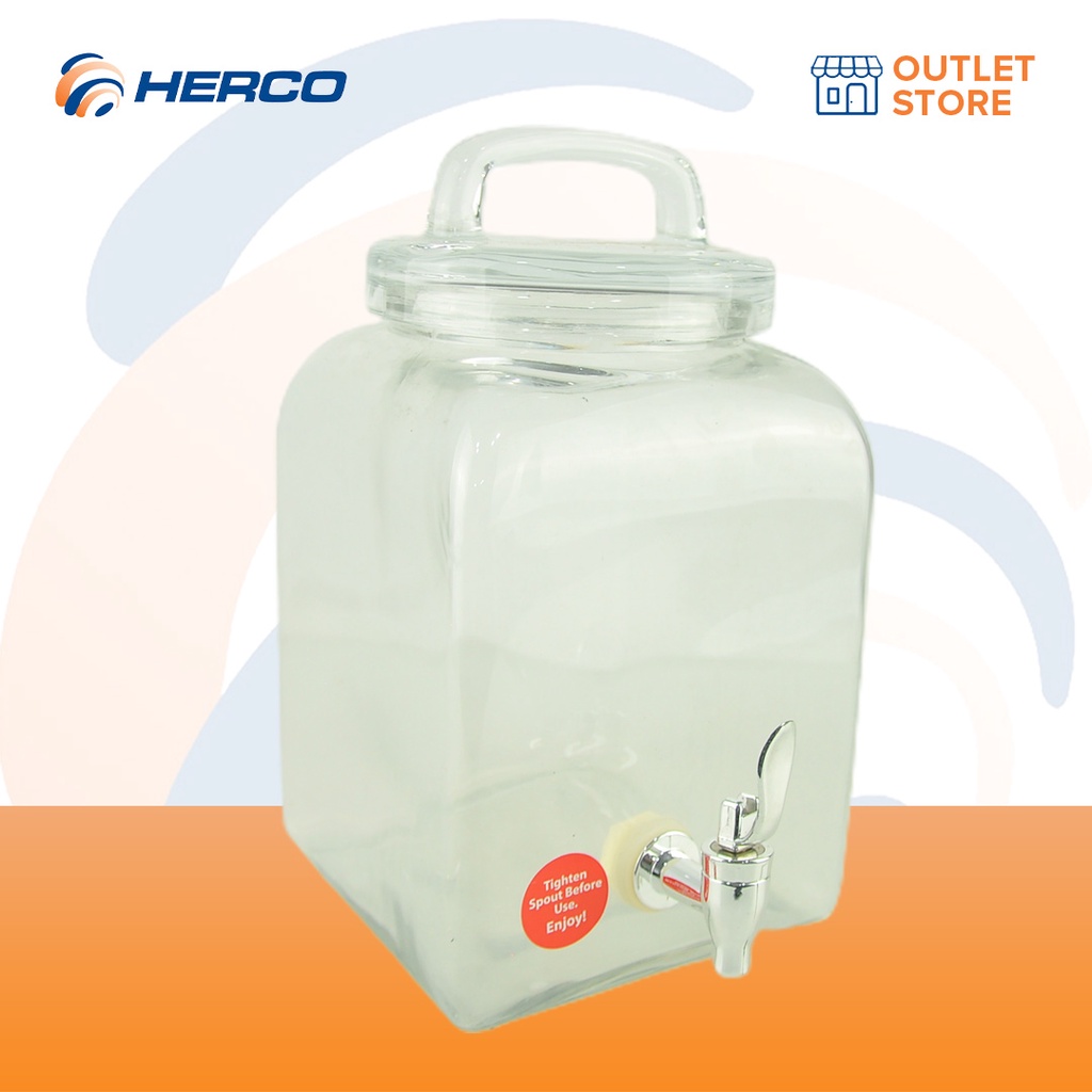 Home Essential Square Beverage Drink Dispenser Glass (1.32) Gallon Loop ...
