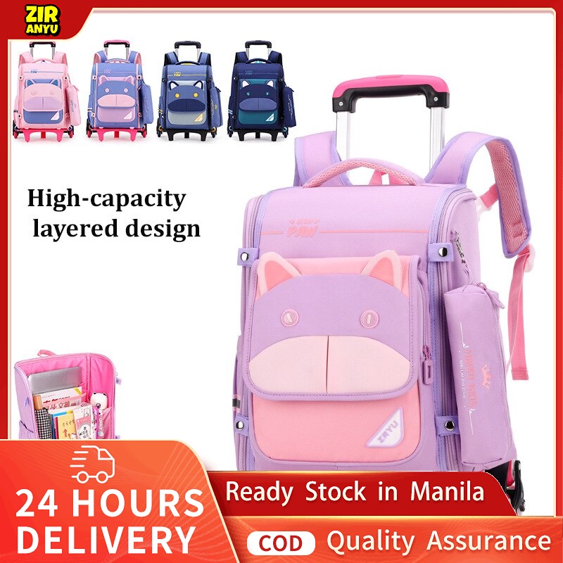 2022 Fully open Student Rolling Backpack cute school bag stroller for ...