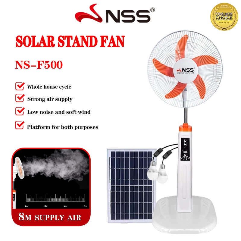 NSS 16 inch Solar fan Rechargeable Fan with Solar Panel with LED Light ...