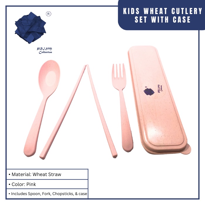 TW-012P KIDS WHEAT CUTLERY SET WITH CASE PINK | Shopee Philippines