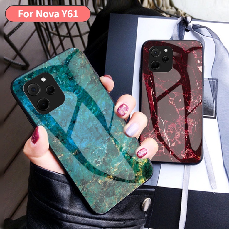 Luxury Marble Clear Glass Casing For Huawei Nova Y61 Y70 Y90 4g 2022
