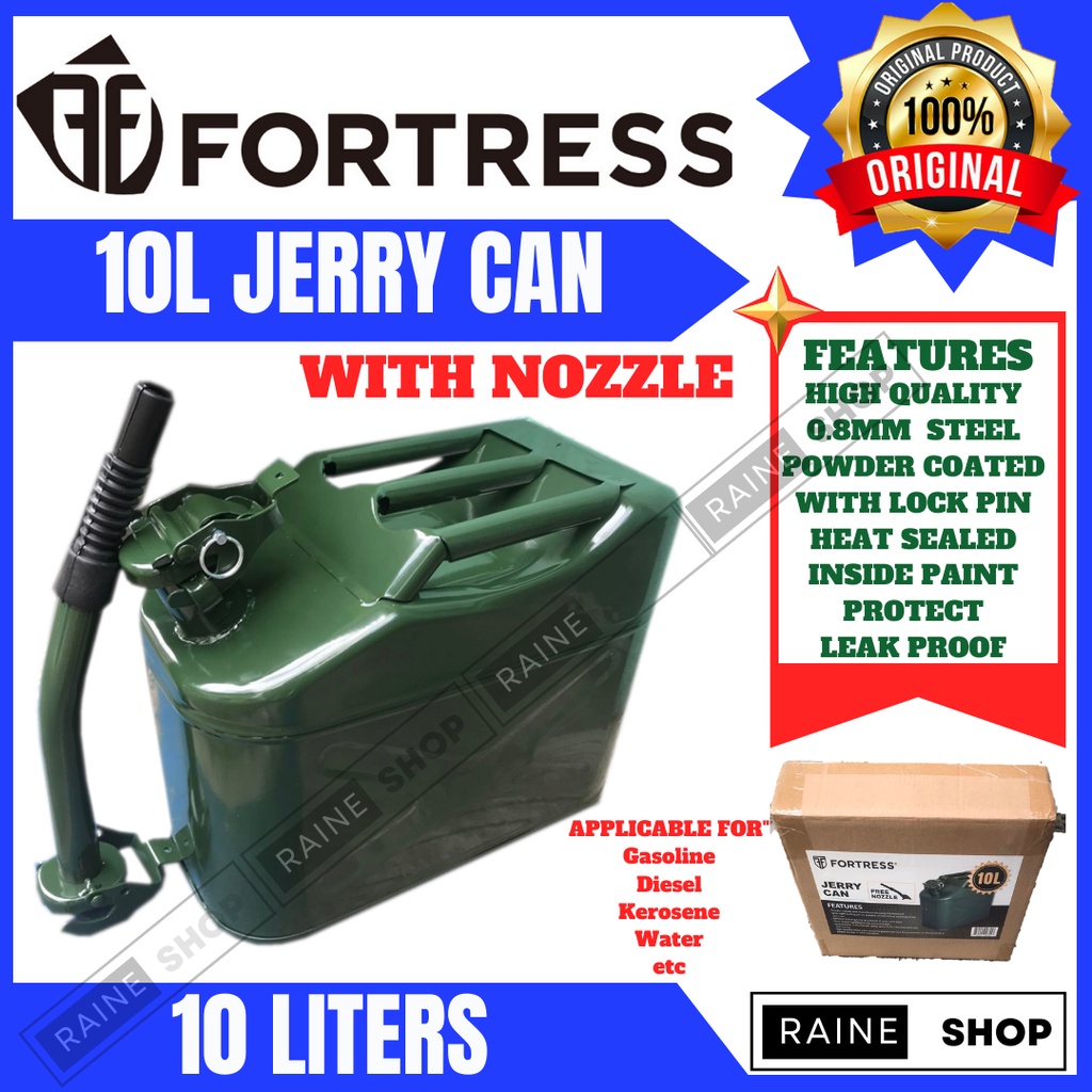Fortress 10L Jerry Can Fuel Tank Oil Gaoline Dieel Tank | Shopee ...
