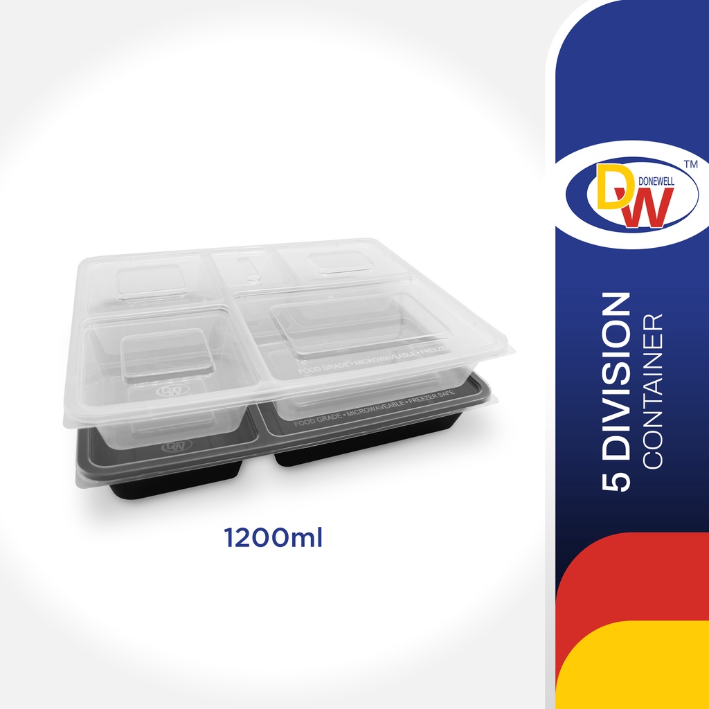 Donewell 5 Division Rectangle 1200 Microwavable Food Container | Shopee ...