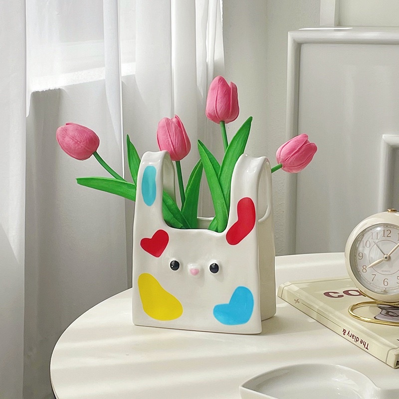 VIĆI Painting Bag Splash Creative Spooky Face Ceramic Flower Vase Pot ...