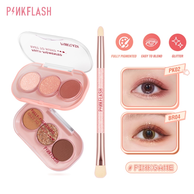 [WITH FREE BRUSH] PINKFLASH 3 In 1 Shades Eyeshadow Palette Glitter ...