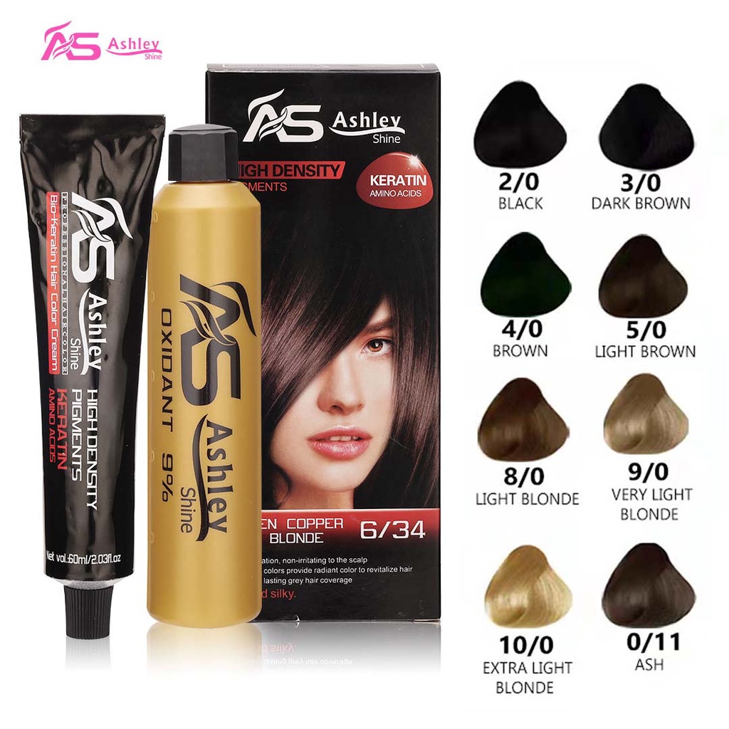 Ashley Shine Bio-Keratin High Density Pigments Hair color Set (60 ml X ...