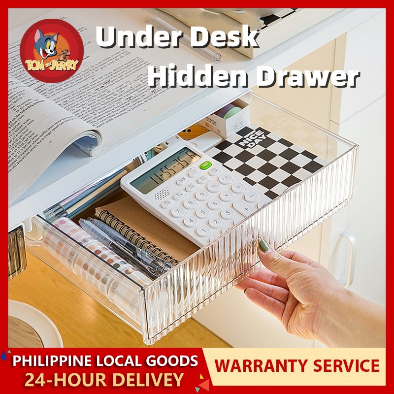 Acrylic Under Desk Drawer Organizers Self-Adhesive Table Bins Container ...