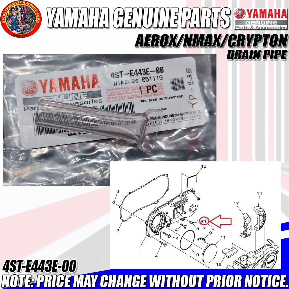 AEROX/NMAX/CRYPTON DRAIN PIPE (YGP) (Genuine: 4ST-E443E-00) | Shopee ...