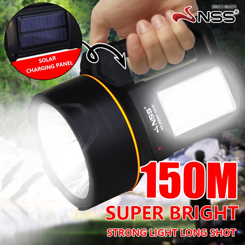 NSS solar flashlight LED searchlight flashlight 2000mAh rechargeable ...