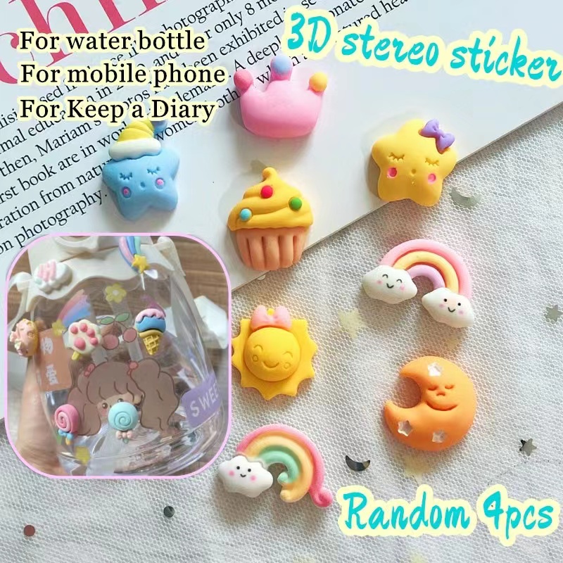 4 pcs water cup stickers 3d stereo stickers diy refrigerator mobile ...