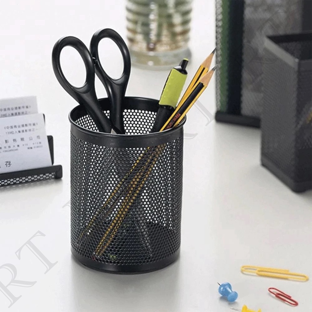 Round Ballpen Pen Pencil Holder Container Office Desk Organizer Metal ...