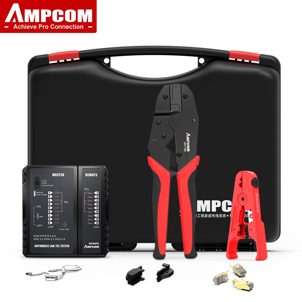 Ampcom Network Tool Kit, Professional Rj45 Tool (Cat7 Crimper, 10Pcs ...