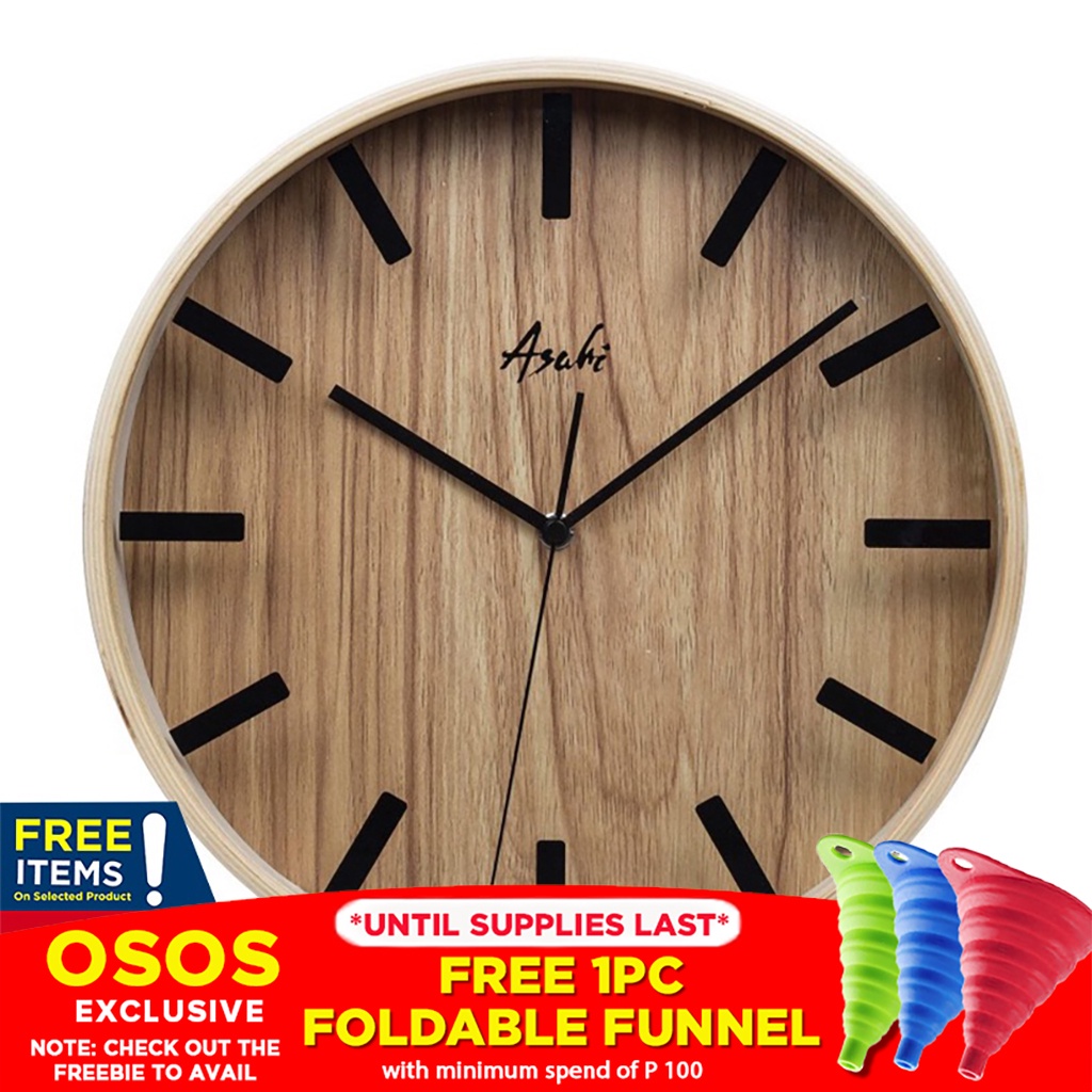 Asahi Original 12 Inches Round Wall Clock Wooden Frame W-7009 •OSOS ...