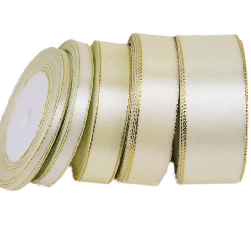 25 yards Satin Ribbon Gold Edge | Shopee Philippines
