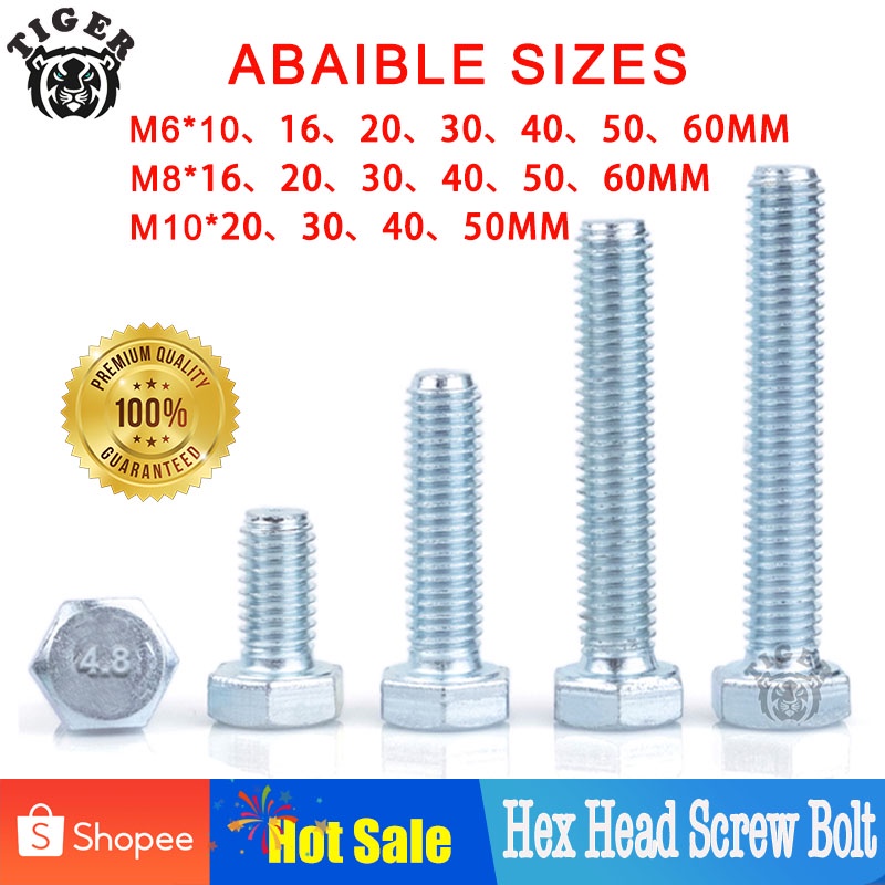 Hex Head Bolts, Grade 4.8 M6 M10 (10MM to 60MM Lengths in Listing) Hex ...