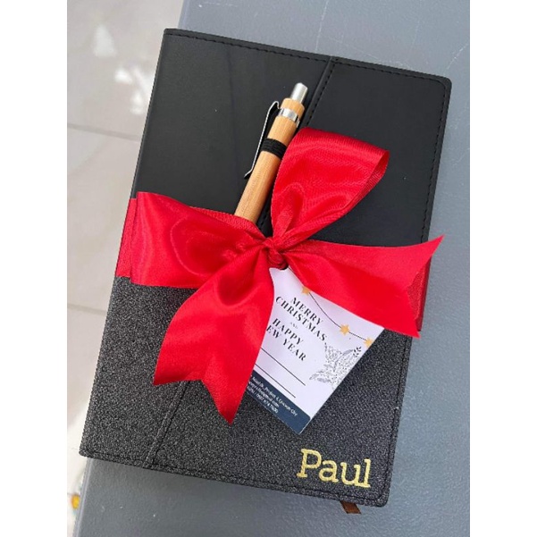 Personalized Leather Notebook with Bamboo Ballpen Set | Shopee Philippines