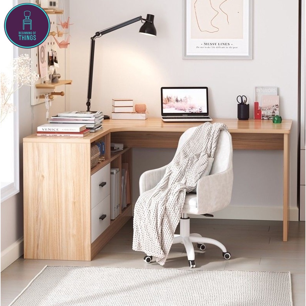 LEVIN 120 CM L-Shaped Executive Table Desk with Cabinet Pedestal ...