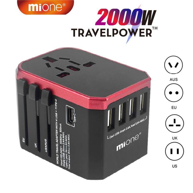 Mione 2000W Smart Travel Adapter USB Plug International Adaptor Socket ...